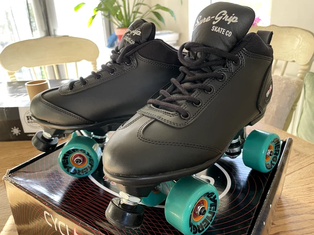 SURE-GRIP CYCLONE MEN'S Skates, UK 8, Black, Indoor + Outdoor wheels ...