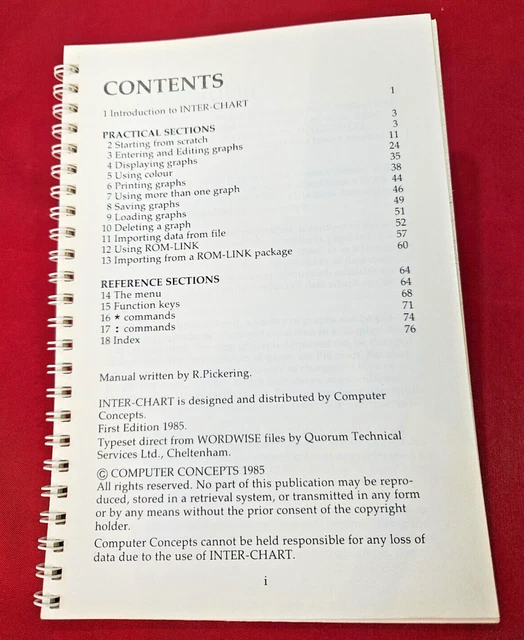 INTER-CHART REFERENZ HANDBUCH für Acorn BBC Mikro Von Computer Concepts ...