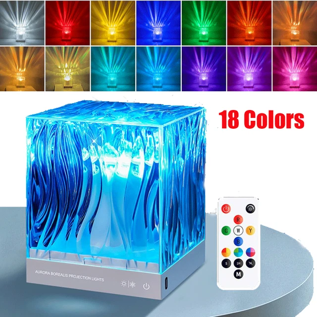 NORTHERN LIGHTS CUBE,18 Colors Dynamic Water Wave Night Light with ...