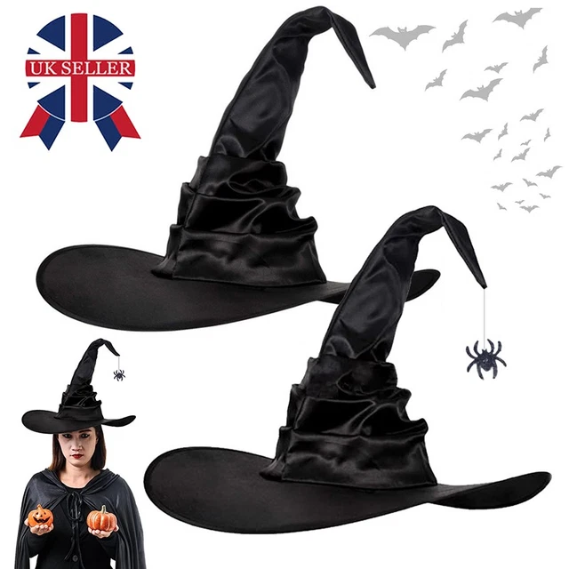 BLACK RUCHED WICKED Witch Hat Cosplay Costume Halloween Masquerade ...
