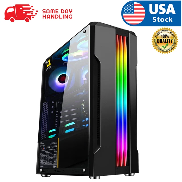 BLACK RGB LIGHT PC Case ATX M-ATX Mid-Tower Gaming Computer Case ...
