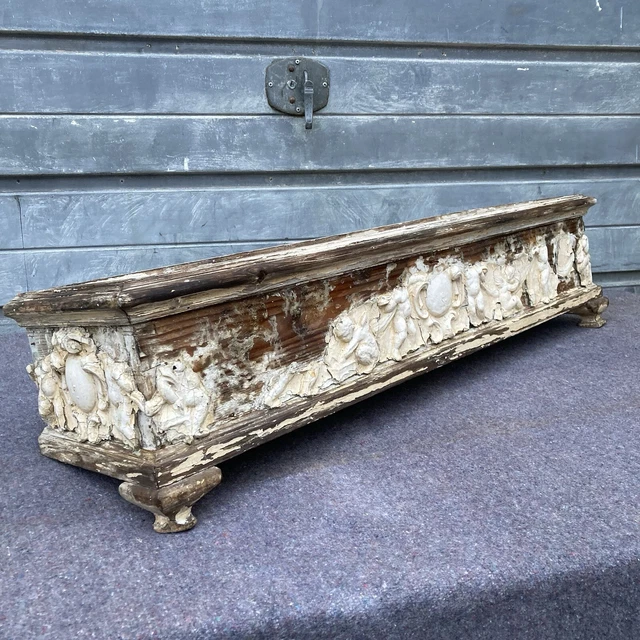 ANTIQUE GEORGIAN WOODEN Planter 1700s Plaster Cherubs Pitch Pine £224. ...