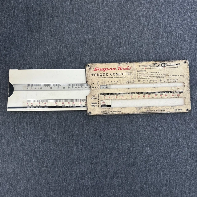 VINTAGE SNAP-ON TORQUE Computer Slide Chart Form No. SS-306F £13.27 ...