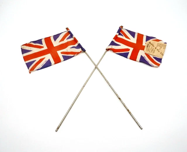 ORIGINAL PAIR OF WW2 Union Jack Flags On Metal Poles Home Front VE Day ...
