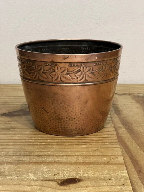 LARGE COPPER JARDINIERE BY JS&S IVY LEAF & BERRY motif 17x17x13 £12.99 ...
