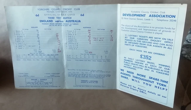 ENGLAND V AUSTRALIA Cricket Scorecard - Third Test Match July 1964 ...