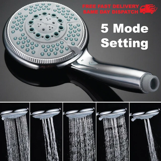 Shower Head 5 Mode Large Universal Chrome Bath High Pressure Water