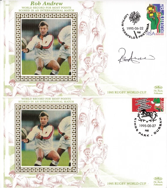 ROB ANDREW - Signed Benham FDC - 1995 Rugby World Cup - Pair of Covers ...