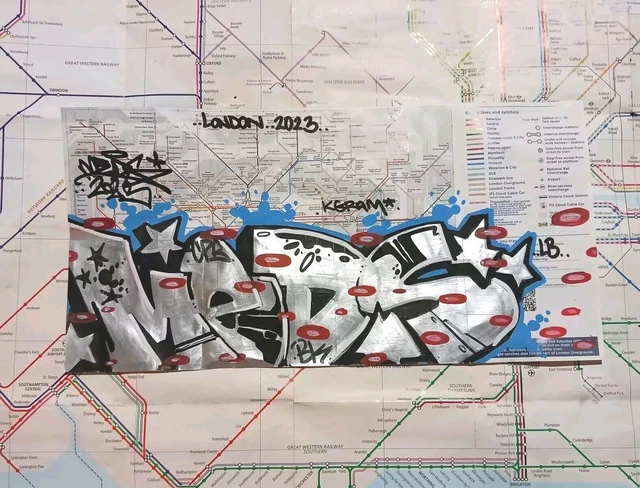 ORIGINAL GRAFFITI ART Painting On London Underground Map Signed Rare ...