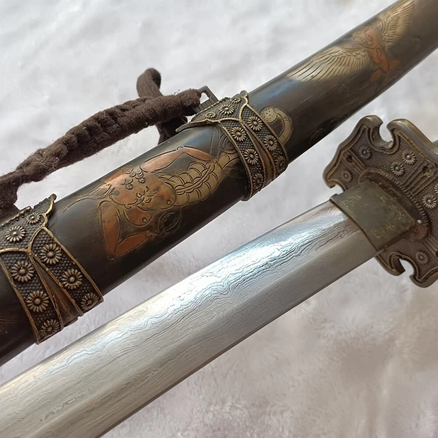 VINTAGE CARVED COPPER SAYA &Handle Tachi Sword Japan Samurai Katana ...