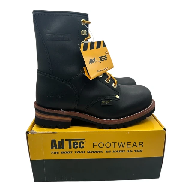 AD TEC 9& Logger Leather Work Boots Men's Size 8.5 M Black Soft Toe ...