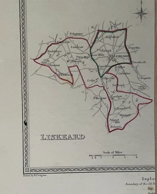 MAP OF LISKEARD Showing Boundary Of Borough Copper Plate Map Published ...