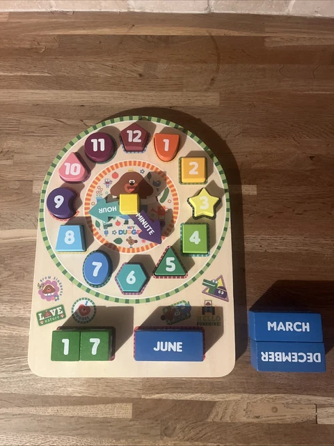 HEY DOUGGEE WOODEN Clock Calendar Preschool Pretend Play Fun Learning ...