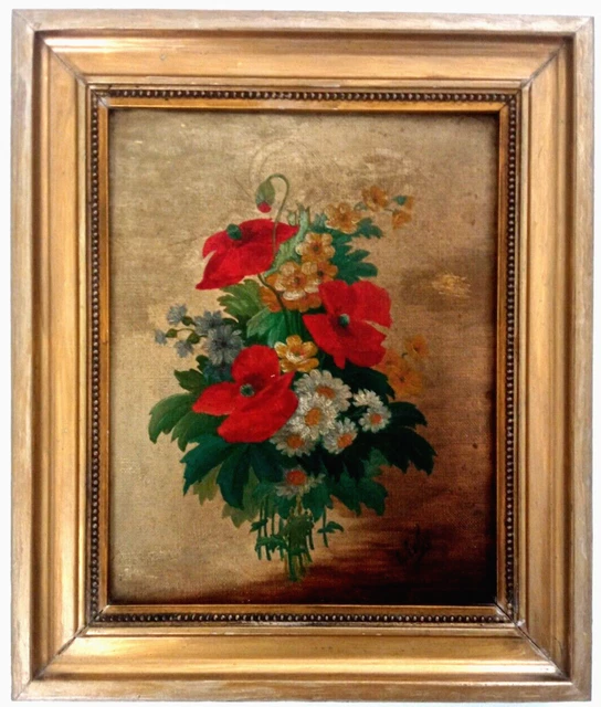 TABLEAU ANCIEN HST Xix Eme Bouquet Fleurs Champetres Coquelicots Signe Lievy EUR 40,00 - PicClick DE