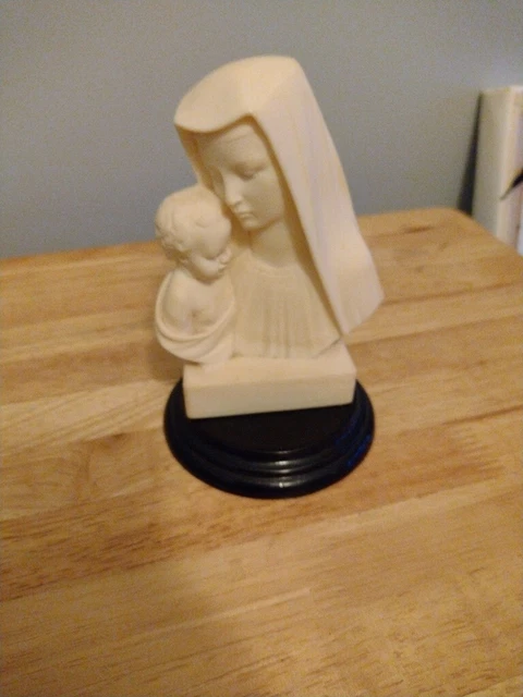 ALABASTER VIRGIN MARY and Baby Jesus Bust Handcrafted Religious ...