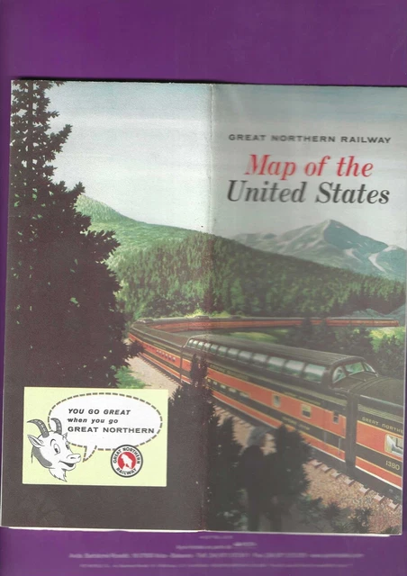 GREAT NORTHERN RAILWAY. Map of the U.S. and general info brochure fold ...