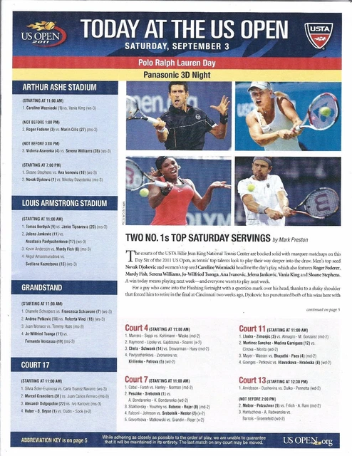2011 U.S. OPEN - NOVAK DJOKOVIC - CAROLINE WOZNIACKI - Tennis Program ...