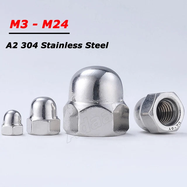 DADO CAPPELLO DIN1587 dadi acciaio inox A2 M3,4,5,6,8,10,12,14,16,18,20,24 scanalatura ...