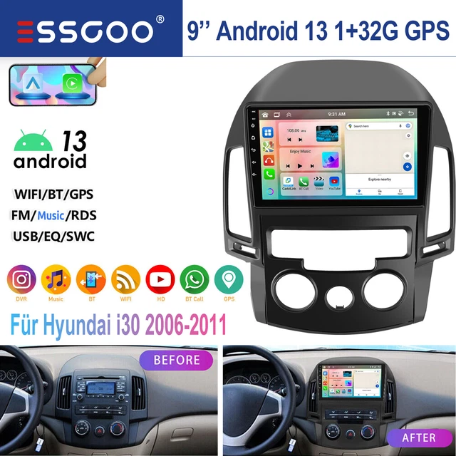 1+32G AUTORADIO ANDROID RDS GPS Carplay Navi Bluetooth per Hyundai i30 ...