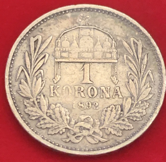 SILBERMÜNZE 1892 KB 1 Korona Krone Ungarn Franz Joseph I. sehr selten ...