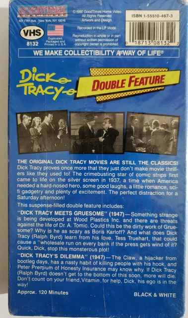 DICK TRACY DOUBLE Feature VHS 1947 Features 1990 Release (Factory ...