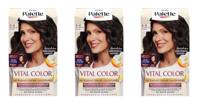 3X POLY PALETTE Vital Color Intensive Creme-Haarfarbe 5-0 Mittelbraun ...