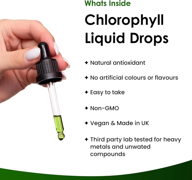 LIQUID CHLOROPHYLL - Chlorophyll Drops for Water 100ml for 100 Servings ...