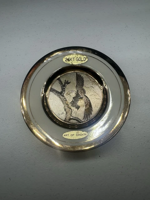 VINTAGE ORIGINAL CHOKIN Art Collection Bald Eagle Plate 24KT Gold Rim ...