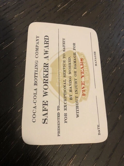 VINTAGE COCA-COLA EMPLOYEE Card Safe Worker Award 5 Years $4.99 - PicClick
