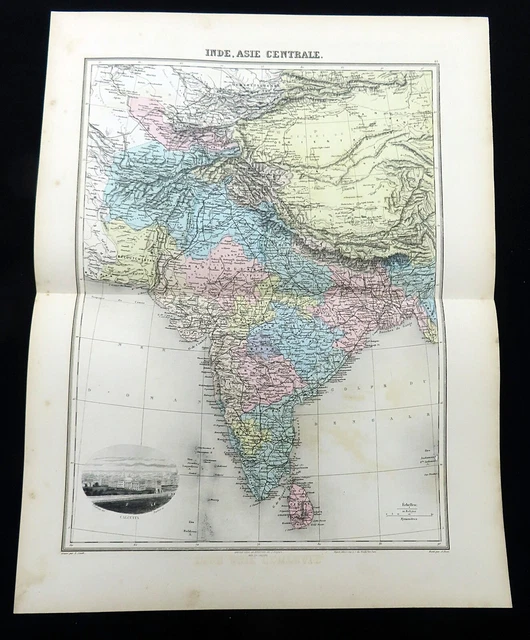 ANTIQUE MAP OF India City of Calcutta Landscape Hand Coloured Engraving ...