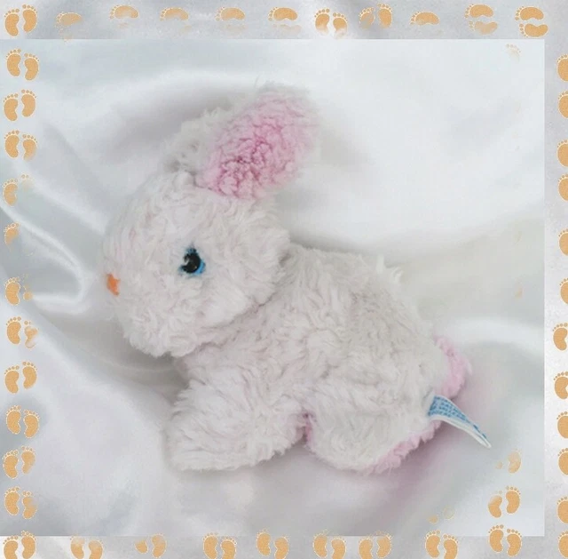 DOUDOU PELUCHE LAPIN Assis Blanc Et Rose Yeux Bleu Vintage Sucre d'Orge ...