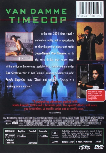 TIMECOP (DVD) JEAN-CLAUDE Van Damme Mia Sara Ron Silver Bruce McGill ...