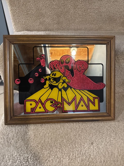 VINTAGE PAC-MAN & Ghost Wood Framed Mirror 13" x 10" Read $50.00 - PicClick