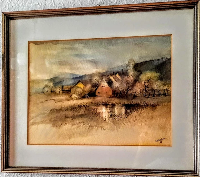 AQUARELL GEMÄLDE LANDSCHAFT J. Steidlinger 1952 Büttenpapier signiert G.48x40cm EUR 98,00 ...