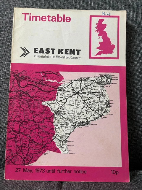 NATIONAL BUS COMPANY 'East Kent' Bus Timetable and Map. 27 May 1973. £4 ...