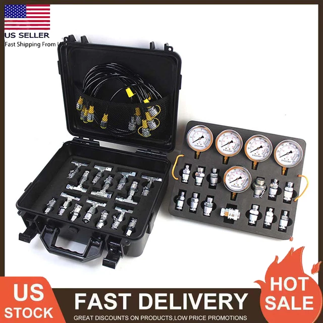 HYDRAULIC PRESSURE TEST Kit 5 Gauge 13 Coupling 14 Tee Connectors For ...