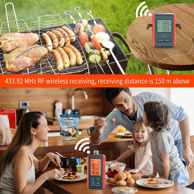 DIGITAL WIRELESS REMOTE Meat Thermometer Cooking 2 Probes Oven BBQ ...