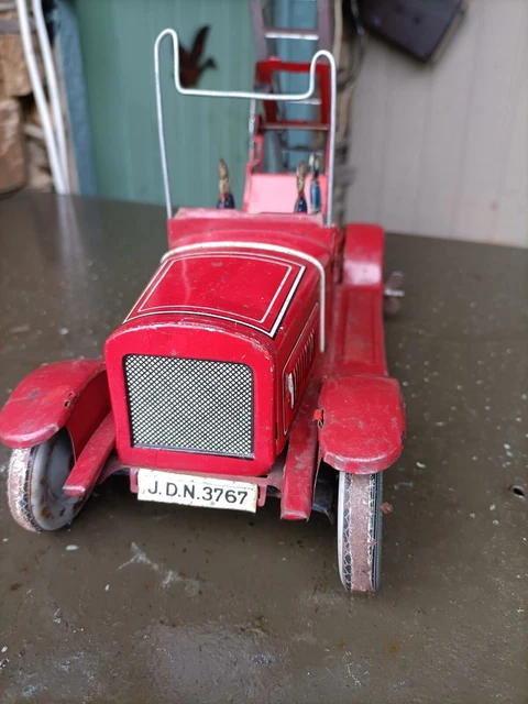 ANCIEN CAMION POMPIERS tole 1930 jouets allemand Johann Distler digne d ...