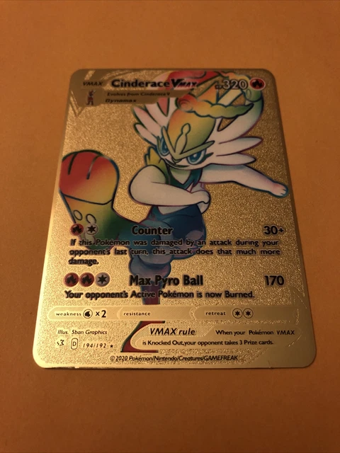 CINDERACE POKEMON VMAX Rainbow Gold CUSTOM MADE Metal Card $11.24 ...