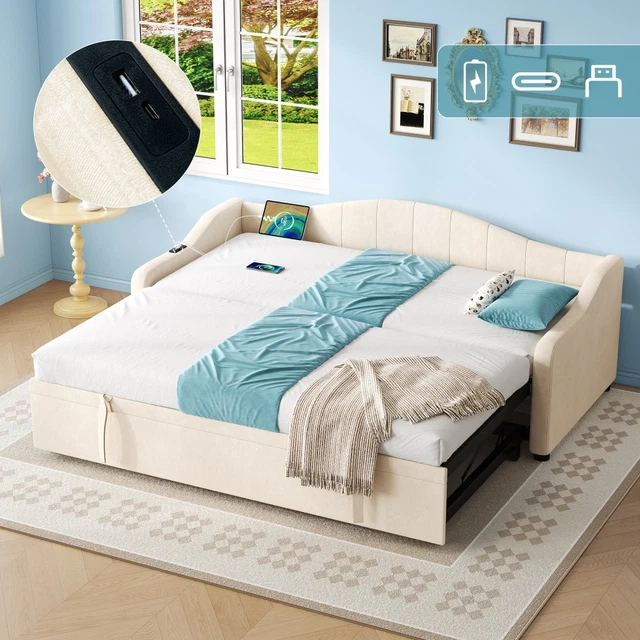 UPHOLSTERED BED 90X190CM Daybed, Sofa Bed with Charging Station 3ft ...