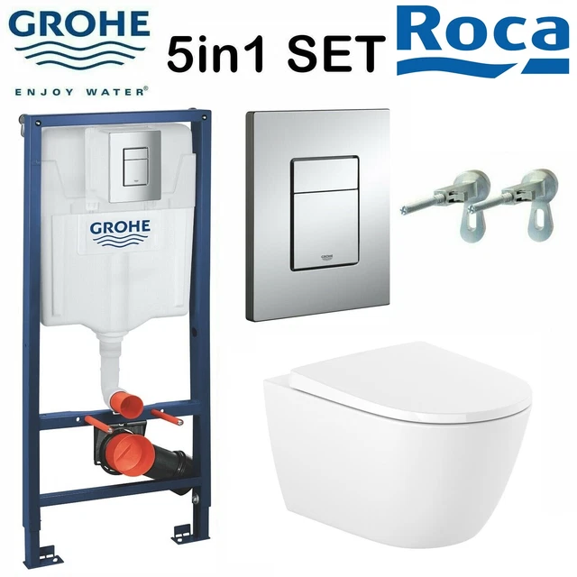 RIMLESS WALL HUNG Pan Roca Ona Grohe WC Frame 1.12 Concealed Cistern ...