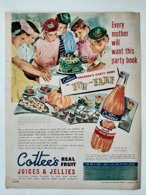 VINTAGE AUSTRALIAN ADVERTISING 1953 ad COTTEE'S FRUIT JUICE CORDIAL ... VINTAGE AUSTRALIAN ADVERTISING 1953 ad COTTEE'S FRUIT JUICE CORDIAL ...