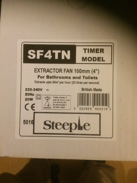 STEEPLE SF4TN 4 inch bathroom Extractor Fan with timer. New and unused ...
