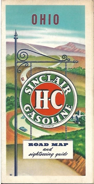 1950 SINCLAIR OIL Road Map OHIO Cleveland Dayton Columbus Cincinnati ...