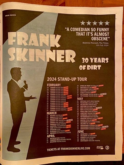 FRANK SKINNER 2024 Tour Ad 30 Years Of Dirt Newspaper Advert Poster ...