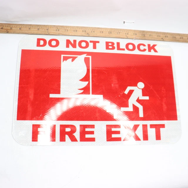 DO NOT BLOCK Fire Exit Sign Reflective Metal 18" x 12" £18.59 - PicClick UK