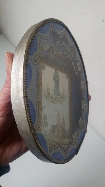 NOTRE DAME DE Pontmain Cadre verre peint ovale cercle tole Pont Main ...