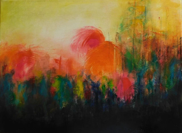 ORIGINAL CONTEMPORARY OIL painting, signed, by Nalan Laluk: "Red Cloud ...