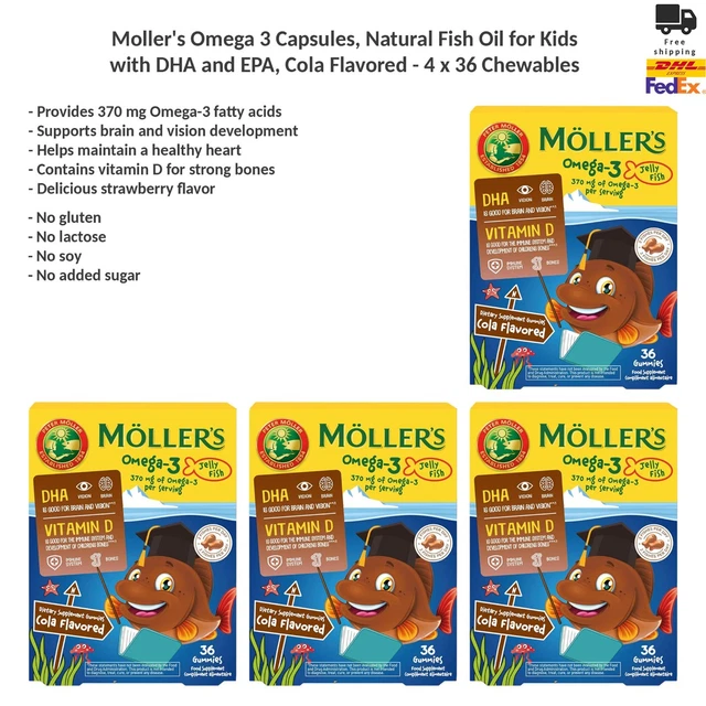 MOLLER'S OMEGA-3 JELLY Fish 36 Kapseln für Kinder, DHA EPA, Cola ...