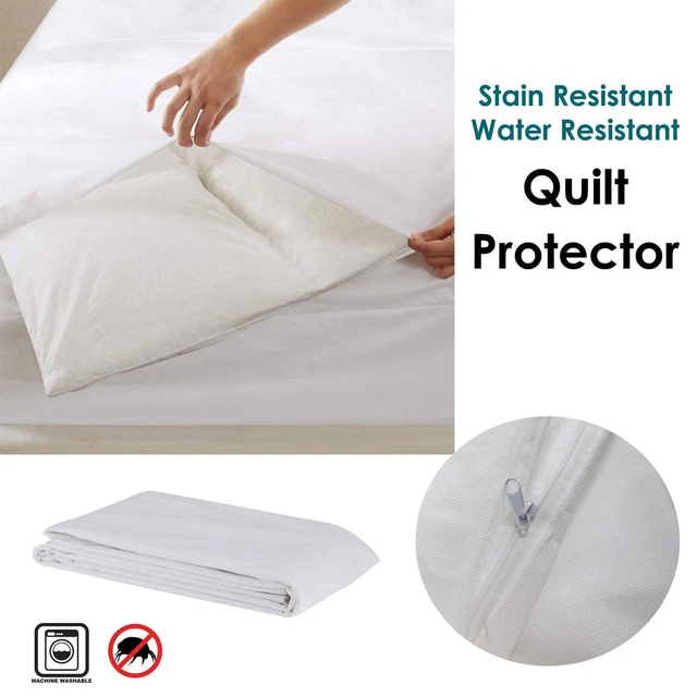 STAIN & WATER Resistant Quilt Protector Single Zip Cover Machine ...
